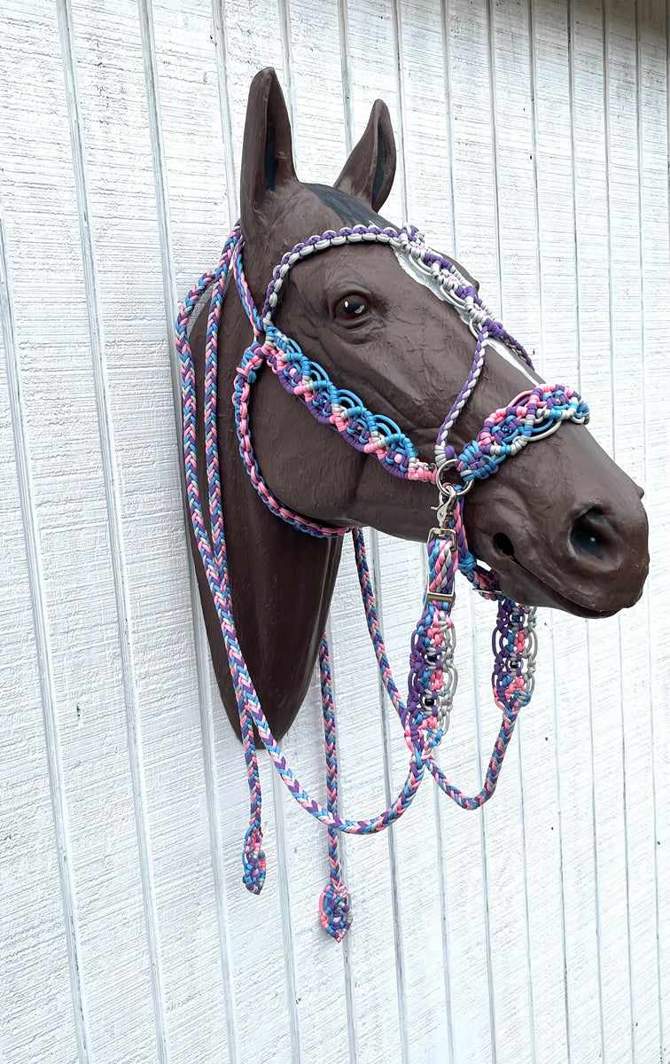 Macrame baroque Horse Bitless bridle set – Tiffanys Braided Tack
